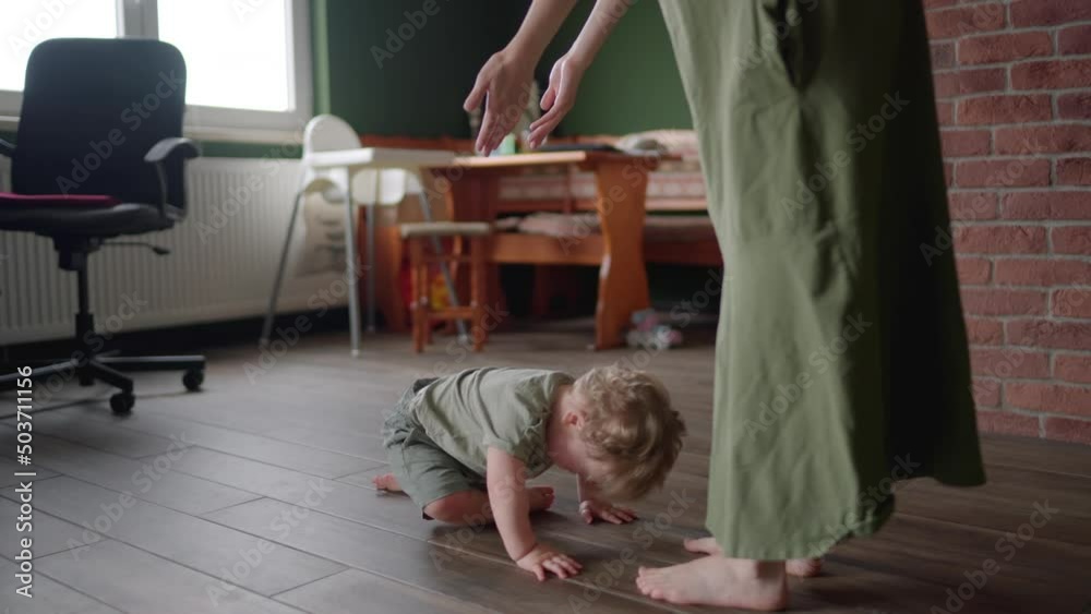 little boy is crying and screaming. child fall on floor shed tears Kid ...