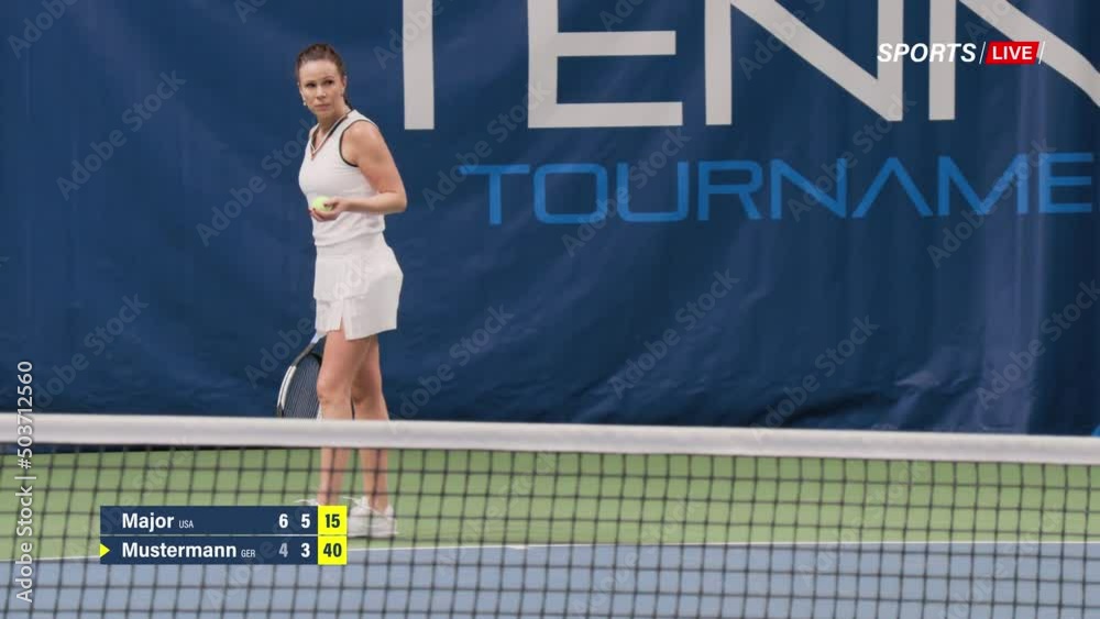 Sports TV Female Tennis Match on Championship. Female Tennis Player ...