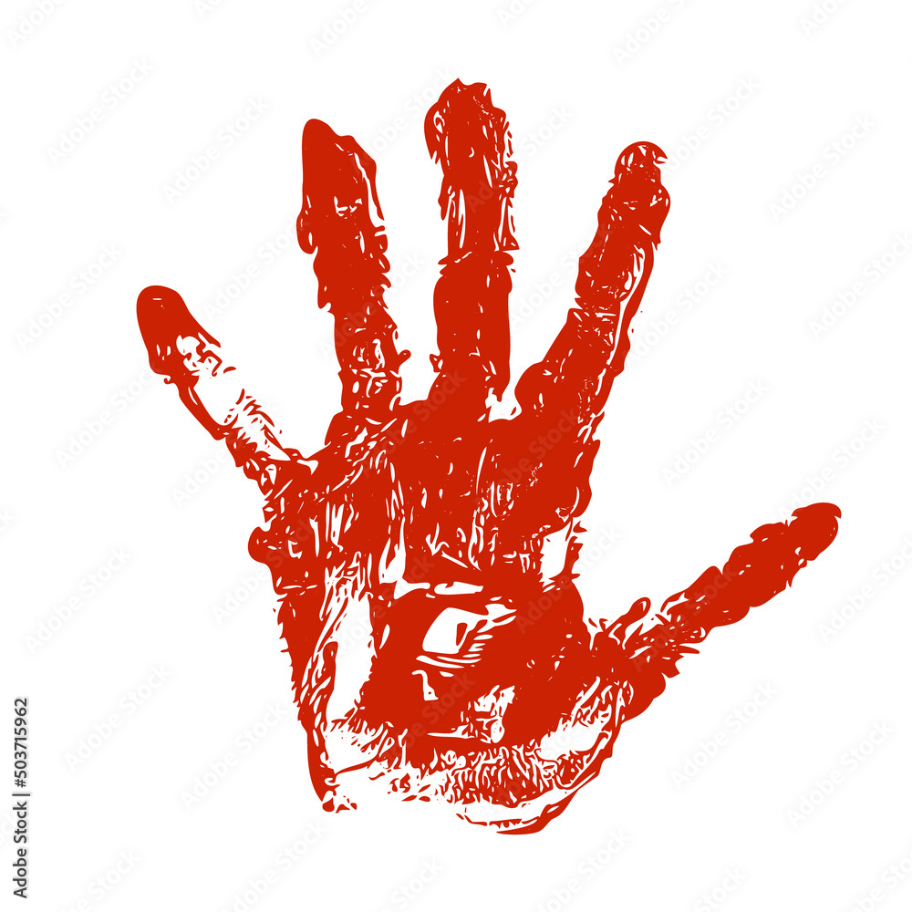 Bloody handprint. Palm imprint. Decoration for Halloween, scary stamp ...