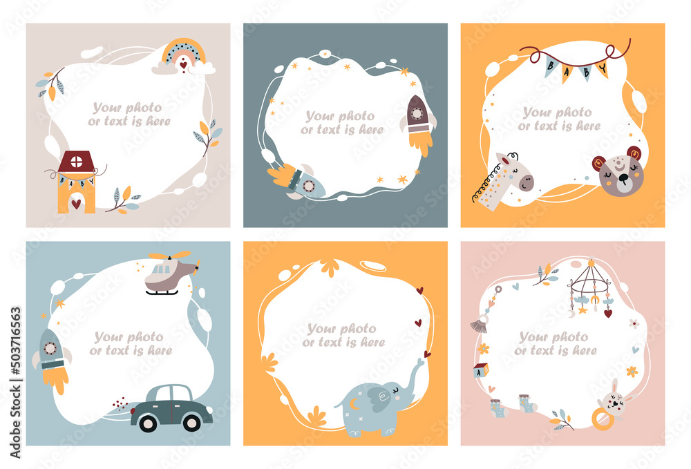 Set of frames for kids photos, templates Stock Vector | Adobe Stock