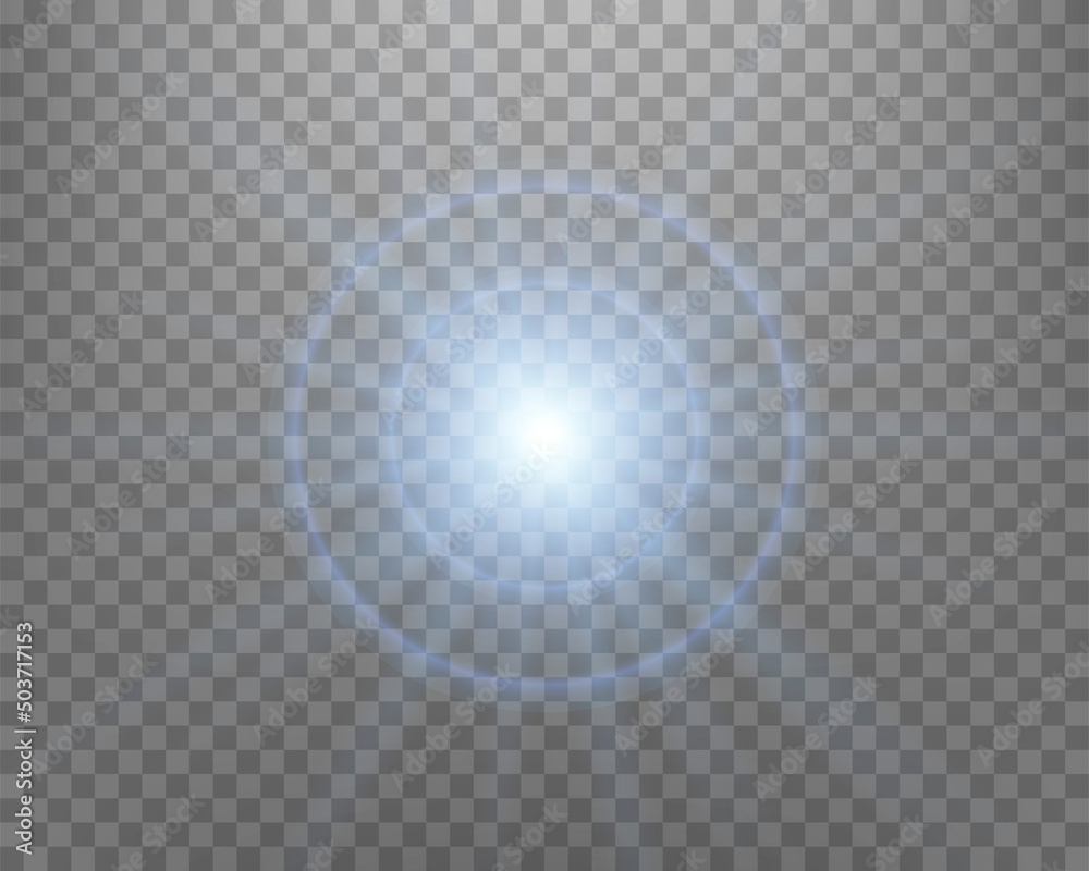 Blue sunlight lens flare, sun flash with rays and spotlight. Glowing ...