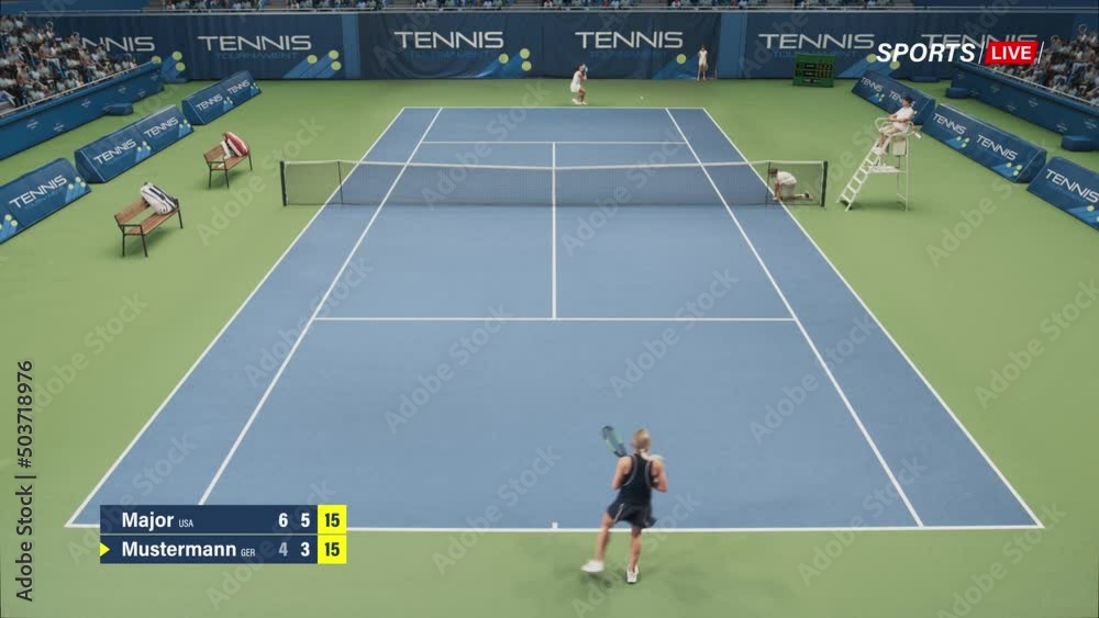 Video Stock Tennis Championship Match Sports TV Broadcast Montage. Two ...