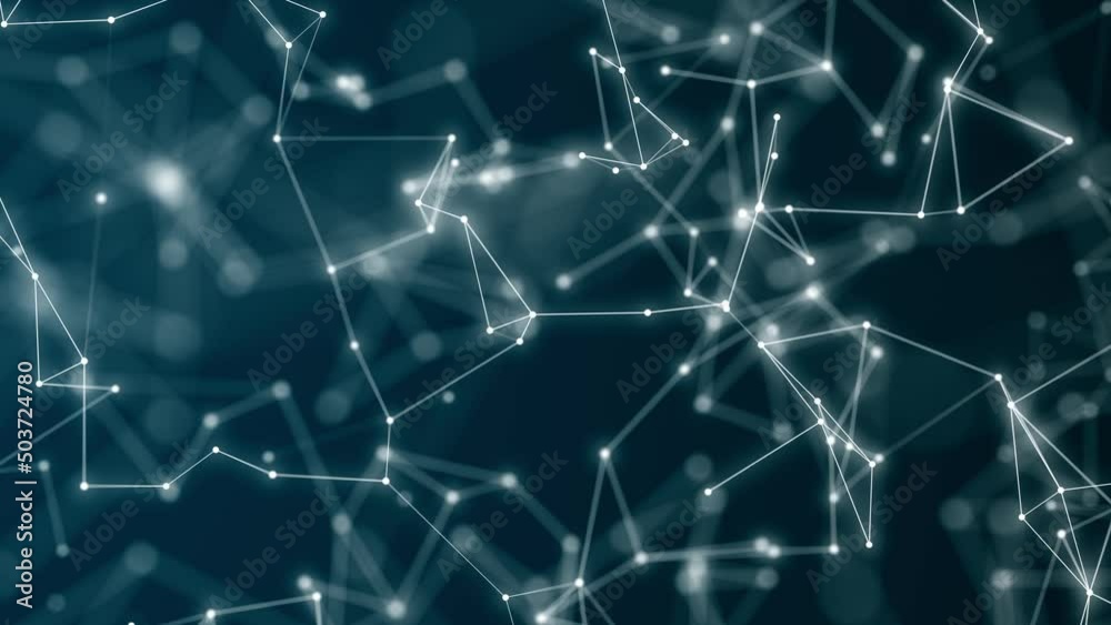 4K digital connection abstract animation dots and lines on blue ...