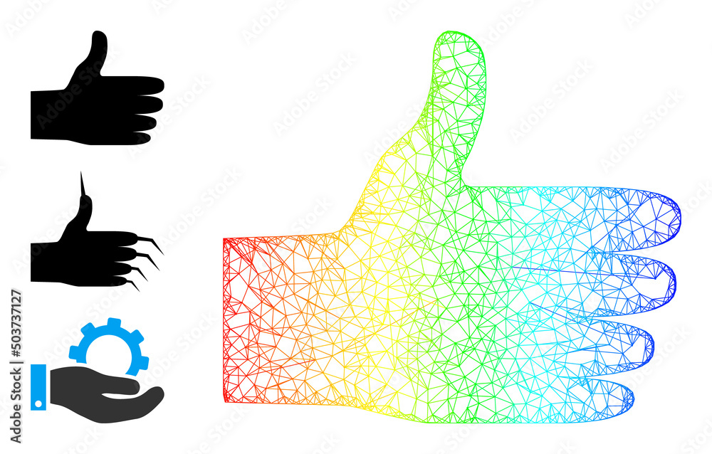 Spectral colorful wire frame human hand. Wire carcass flat net ...