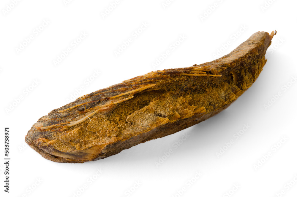 Chunk of umbalakada aka dry maldive fish on white background Stock ...