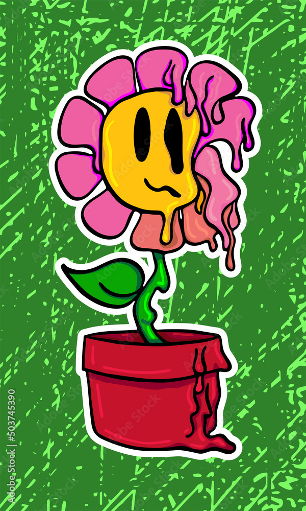 Vecteur Stock Surreal melting flower cartoon illustration/vector with a ...