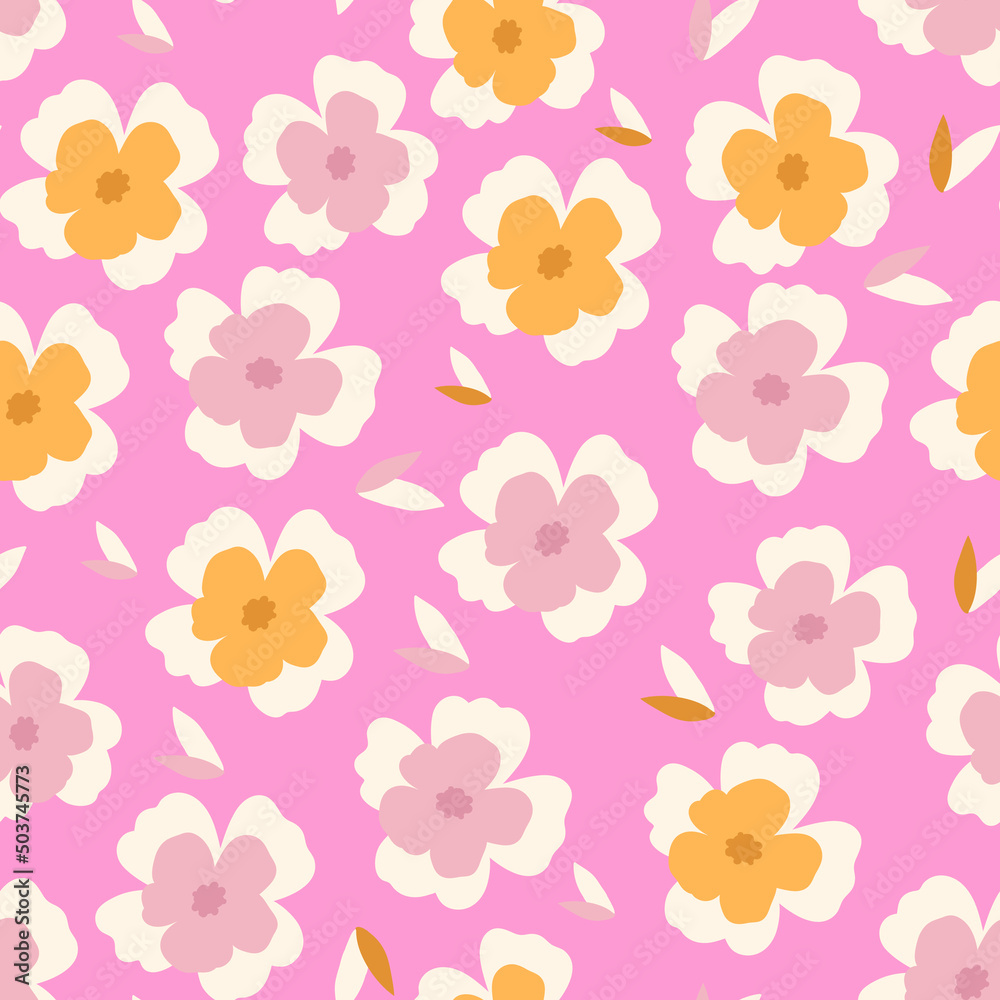 contemporary floral seamless pattern. scattered hand drawn flowers ...