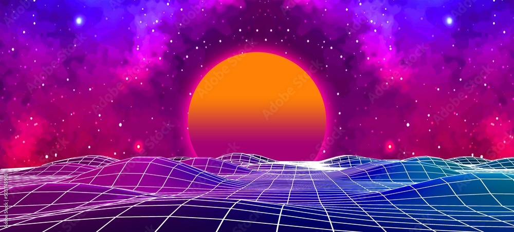 3840x2160. Retro futuristic 80s design. Car on a road, metaverse ...