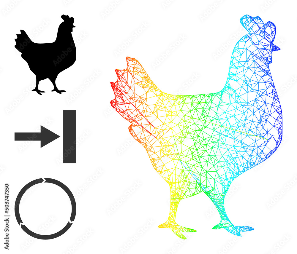Spectral colored wire frame walking chicken. Wire frame 2d net ...
