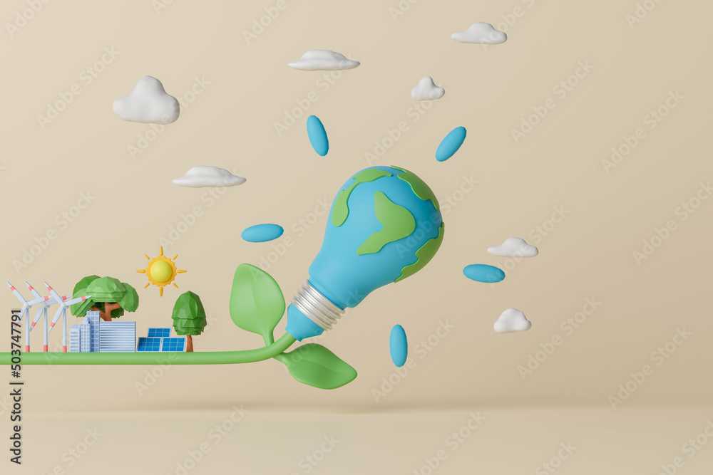 3d rendering concept environment and ecology illustration. Renewable ...