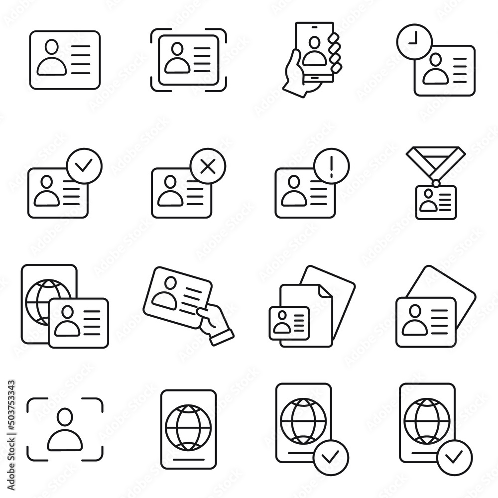 ID and Verification icons set . ID and Verification pack symbol vector ...