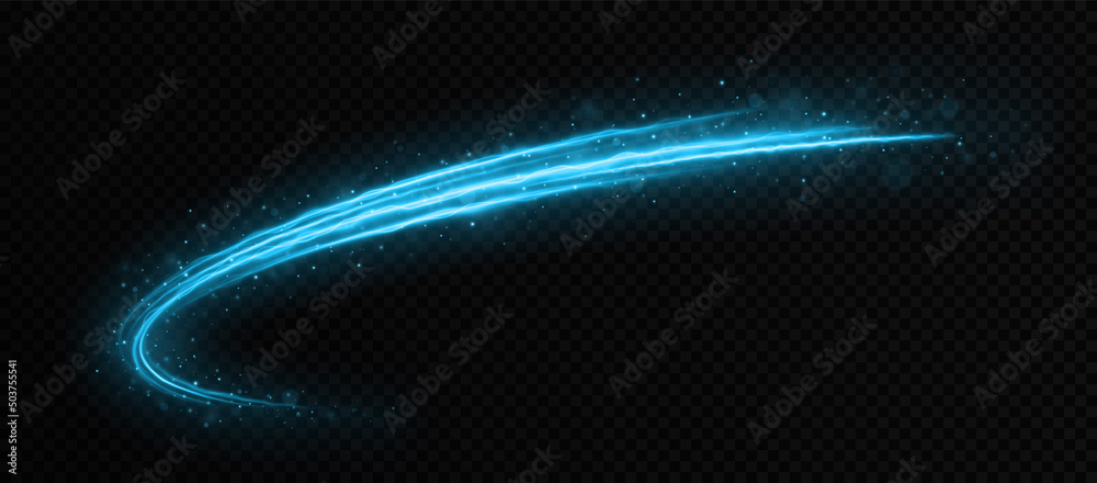 Glowing fire lines effect. Blue glittering magic particles trails ...