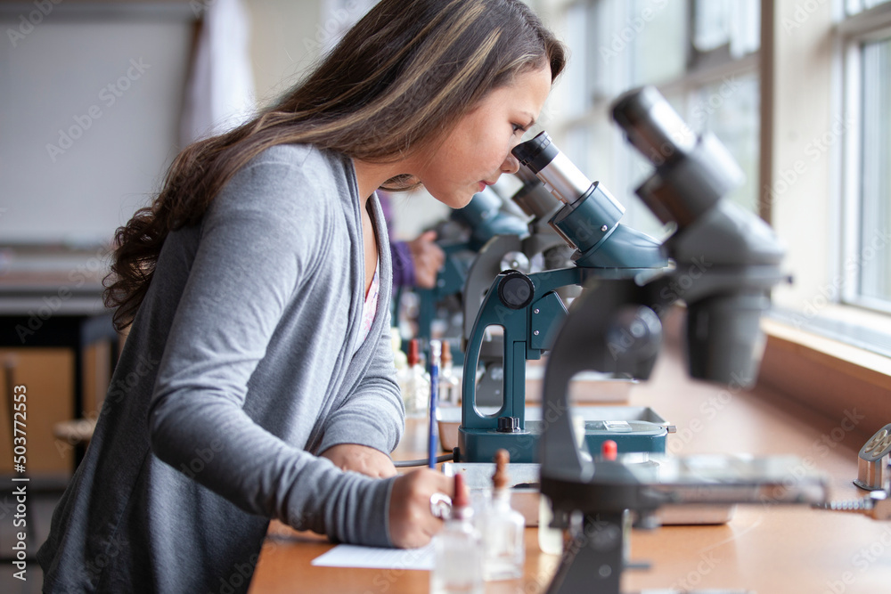 students using microscope i science class Stock Photo | Adobe Stock