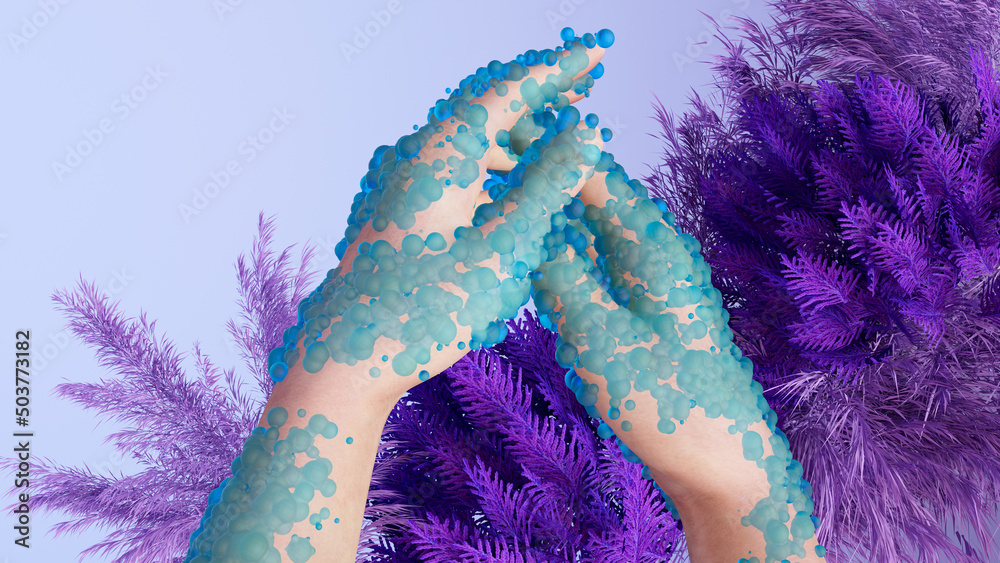 Hand washing with SOAP breaking down virus enveloppe.The soap molecules ...