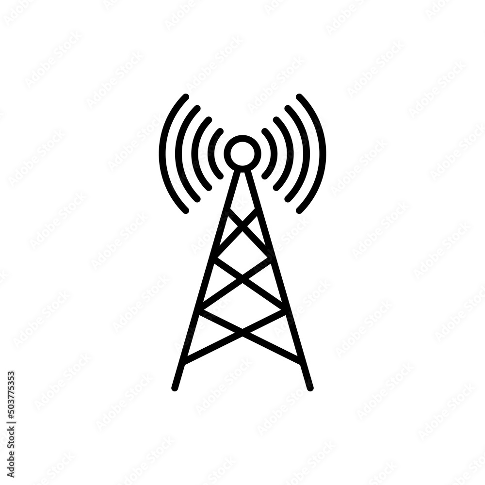 Radio station black line icon. Communications tower. Wifi zone ...