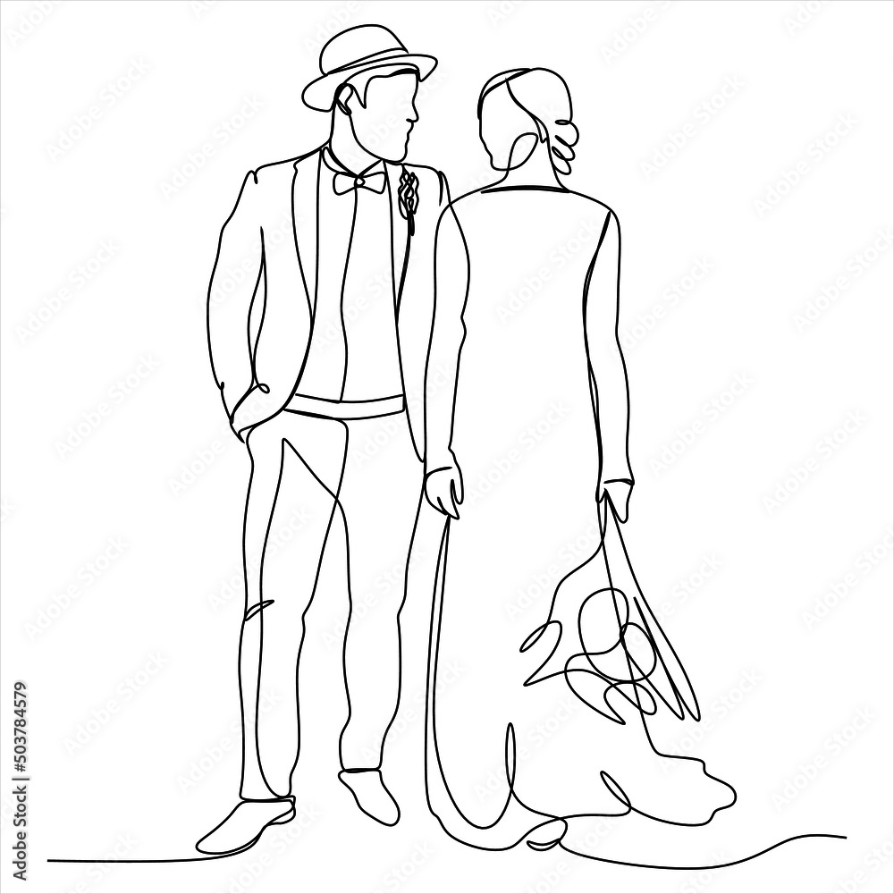 one continuous drawn line wedding drawn from the hand picture ...
