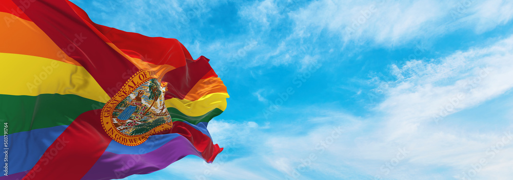 modified flag of Florida state, USA with rainbow LGBT pride flag at ...