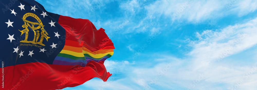 modified flag of Georgia state, USA with rainbow LGBT pride flag at ...