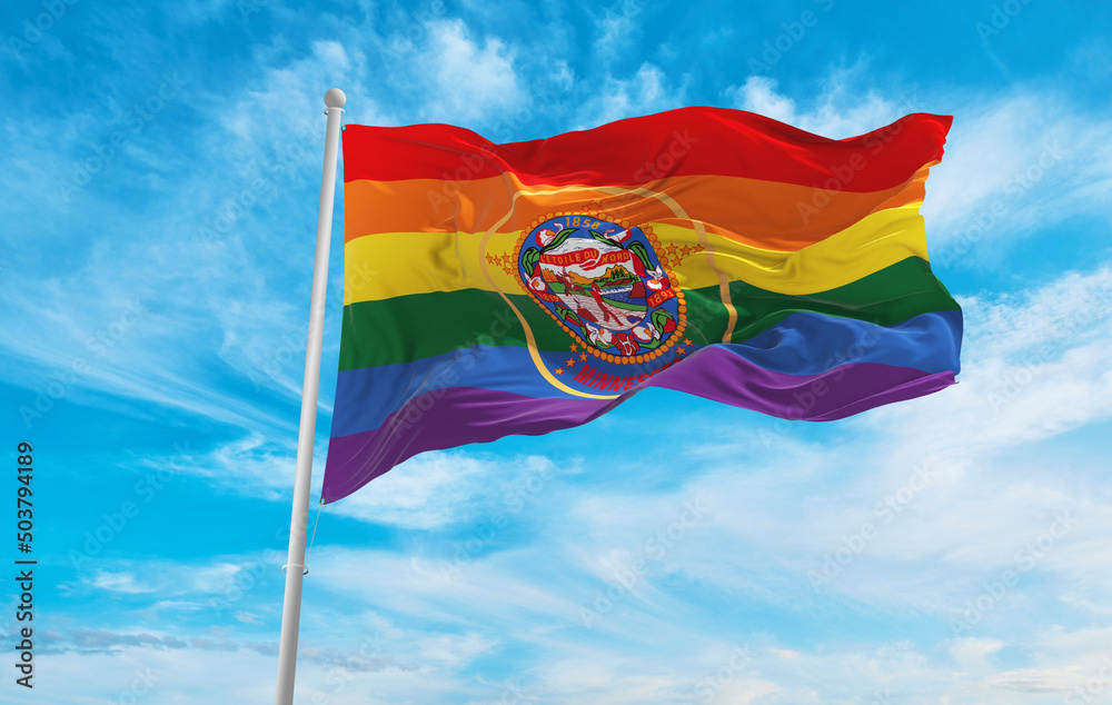 Illustrazione Stock modified flag of Minnesota state, USA with rainbow ...