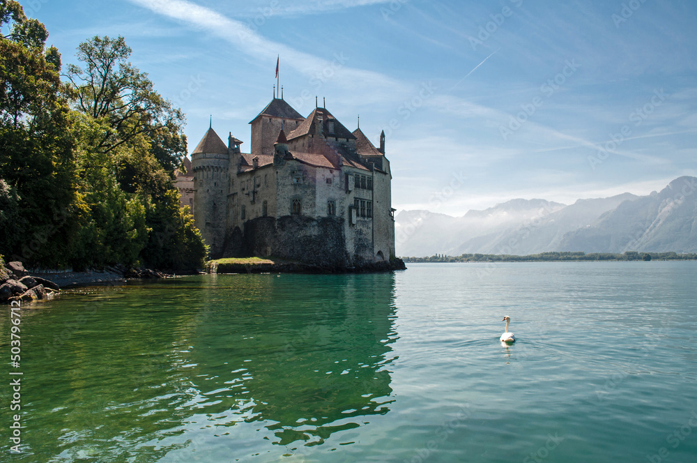 Chateau de Chillon, Switzerland - 09 02 2013: castle on the shores of ...