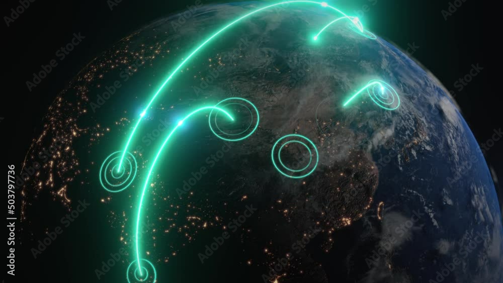 Abstract Earth Rotating with Global Moving Virtual Network Lines of ...