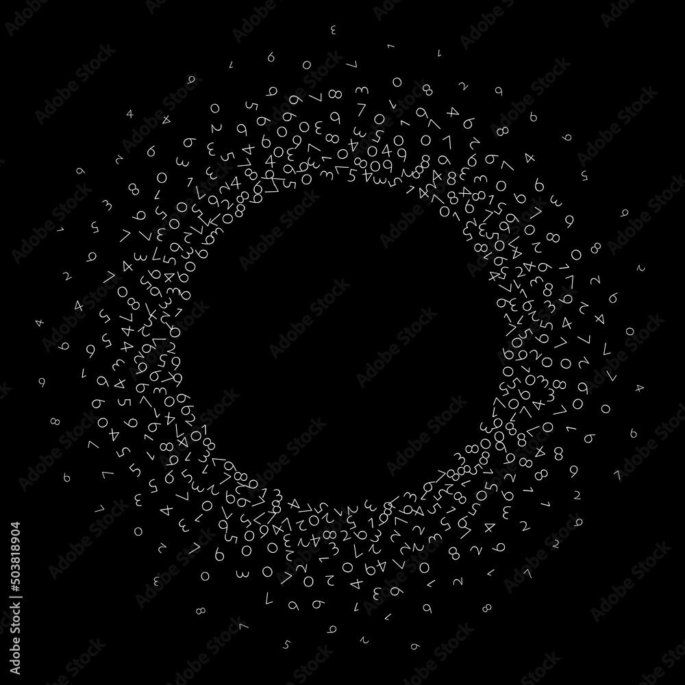 Falling numbers, big data concept. Binary white disorderly flying ...