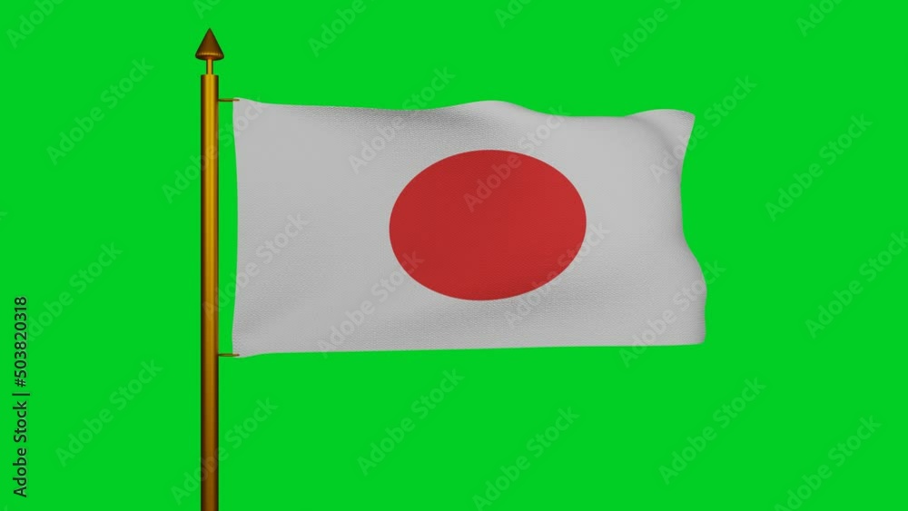 National flag of Japan waving 3D Render with flagpole on chroma key ...
