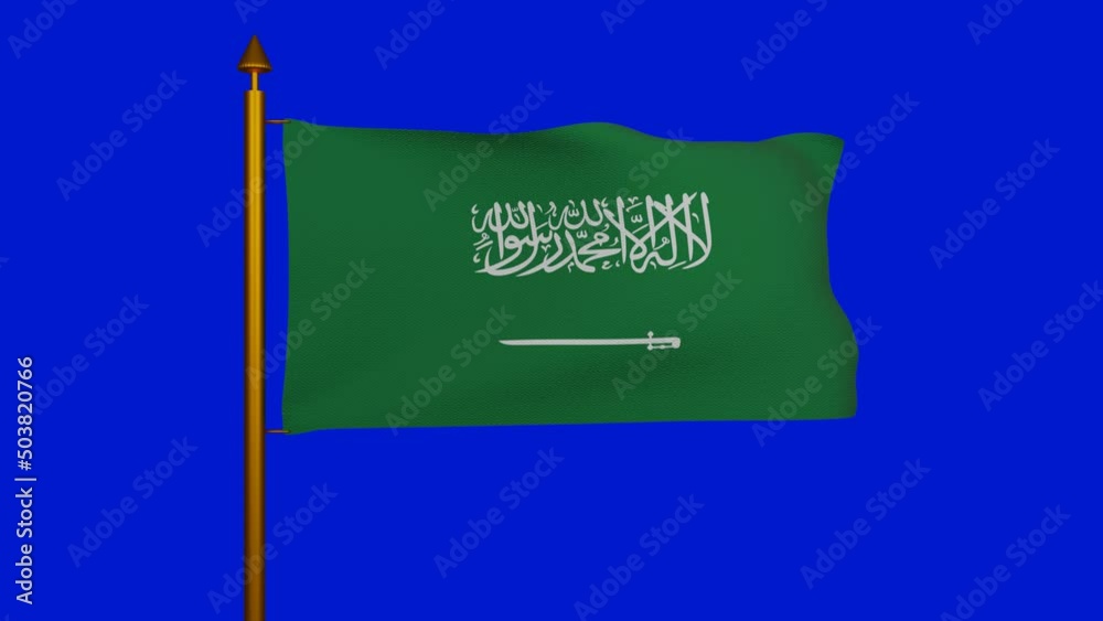 National flag of Saudi Arabia waving 3D Render with flagpole on chroma ...