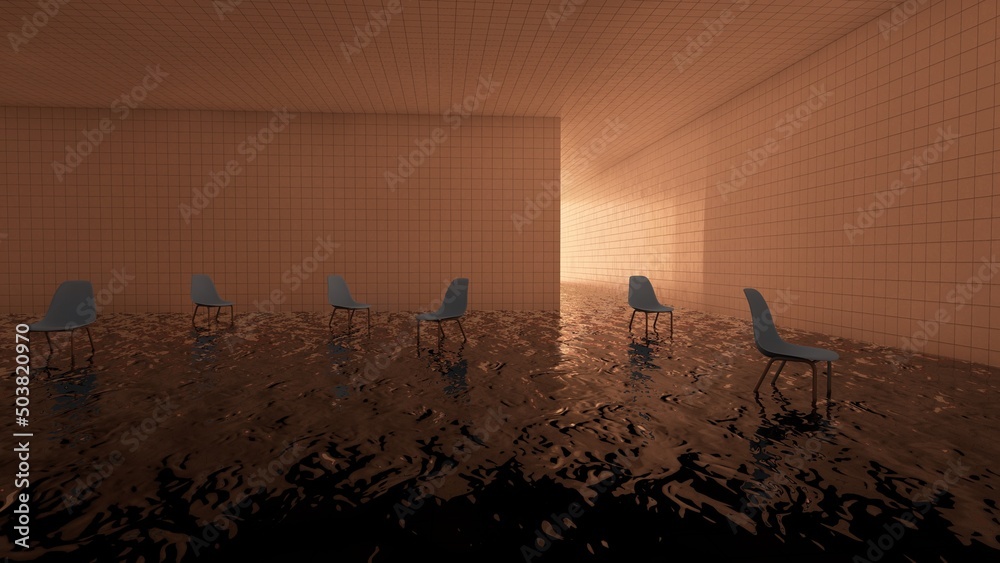 empty room flooded liminal space Stock Illustration | Adobe Stock