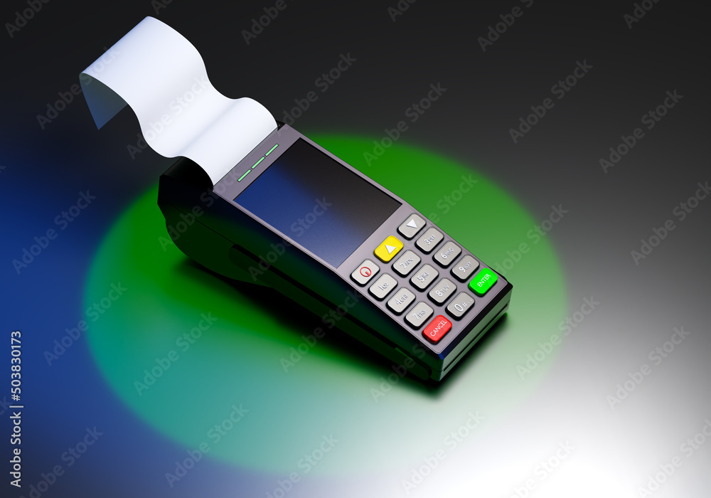 Payment terminal. Payment machine with a paper receipt. Contactless ...