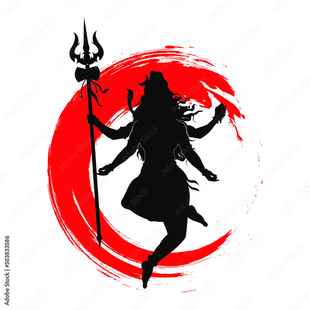 Lord Shiv with four arms and red grunge background Stock Vector | Adobe ...