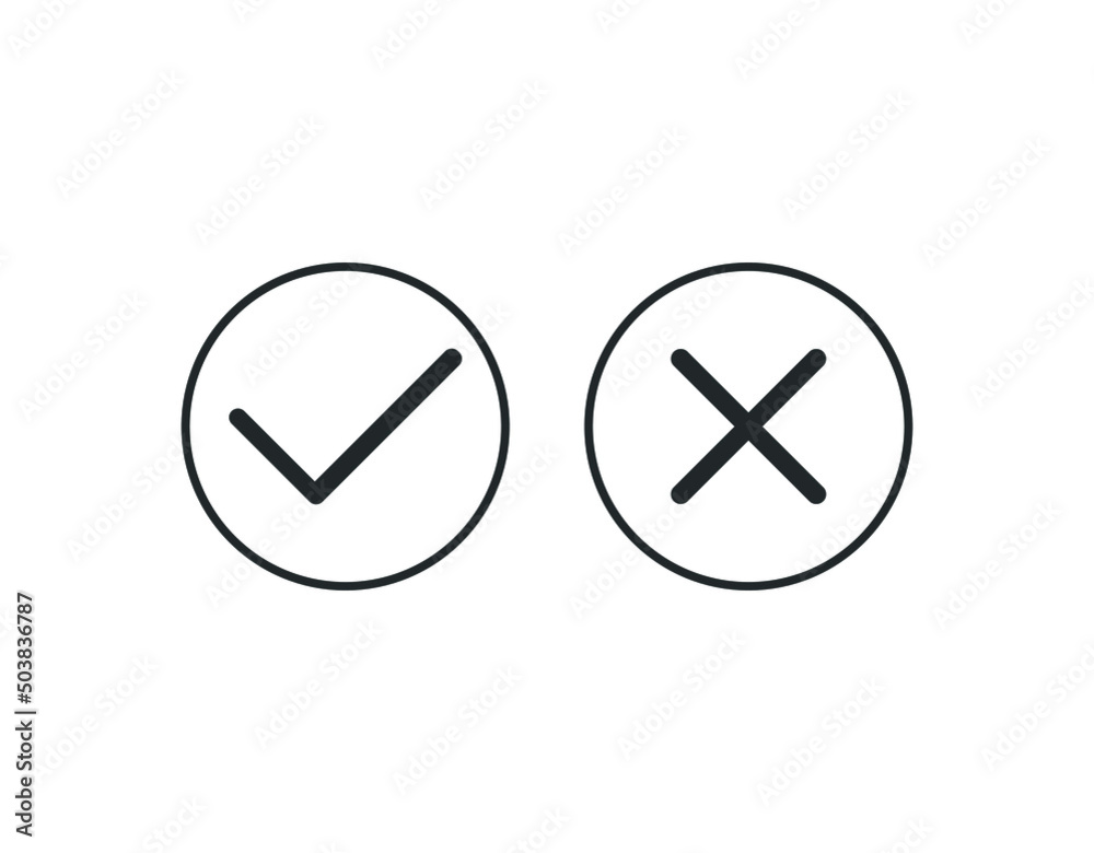 Check marks line icon. Tick and cross check marks, approved, rejected, correct, incorrect symbol ...