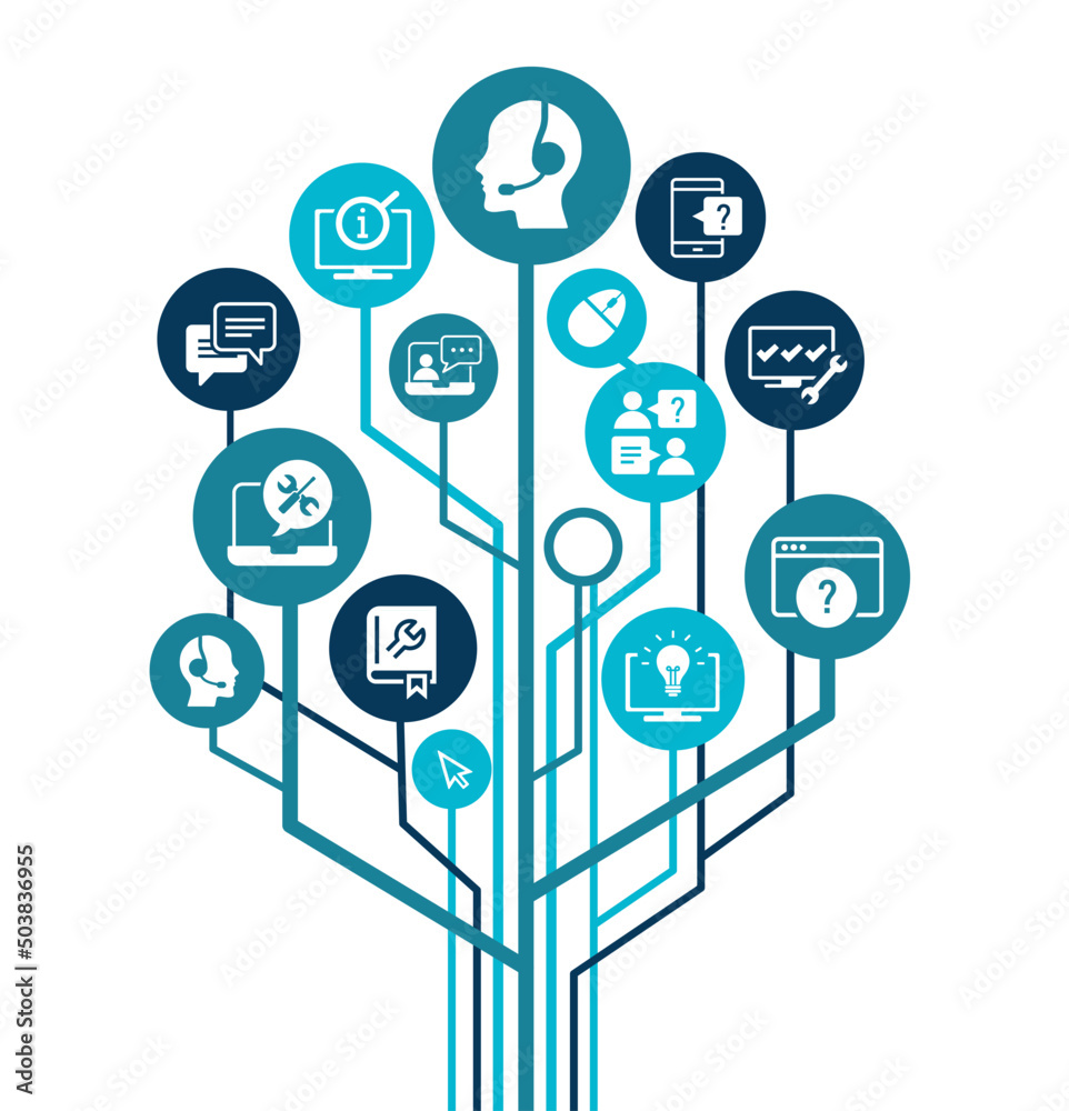 IT support vector illustration. Blue concept with icons related to IT ...