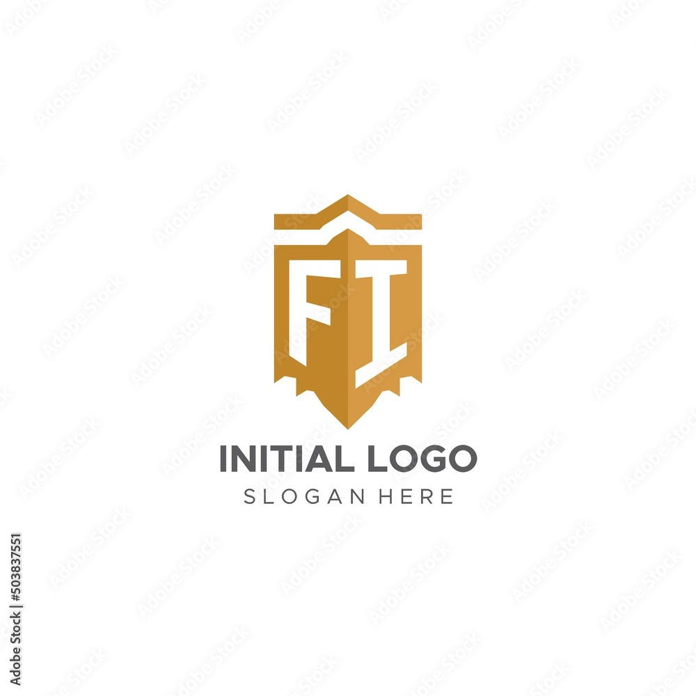 Monogram FI logo with shield geometric shape, elegant luxury initial logo design Stock Vector ...