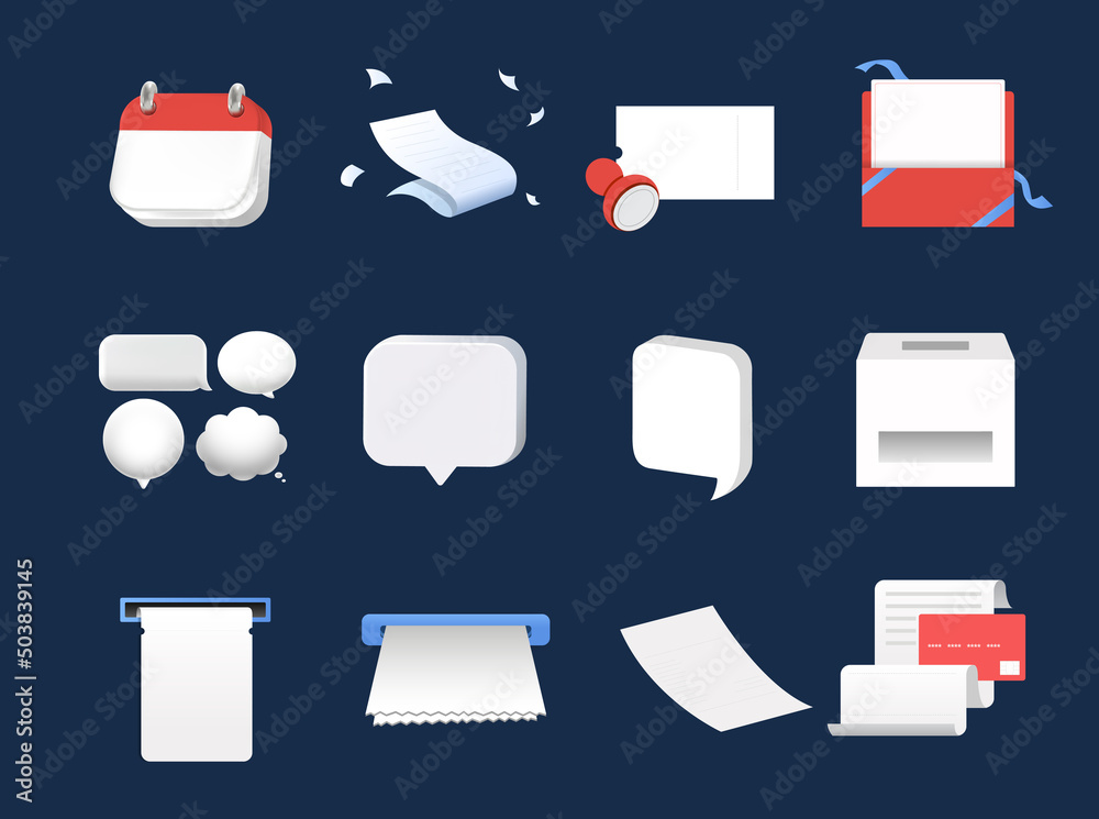 blank memo bundle illustration set. paper, letter, card, receipt, note ...