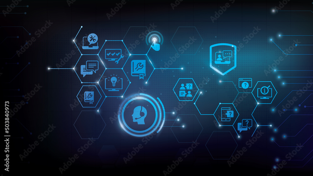 IT support vector illustration. Blue concept with icons related to IT ...