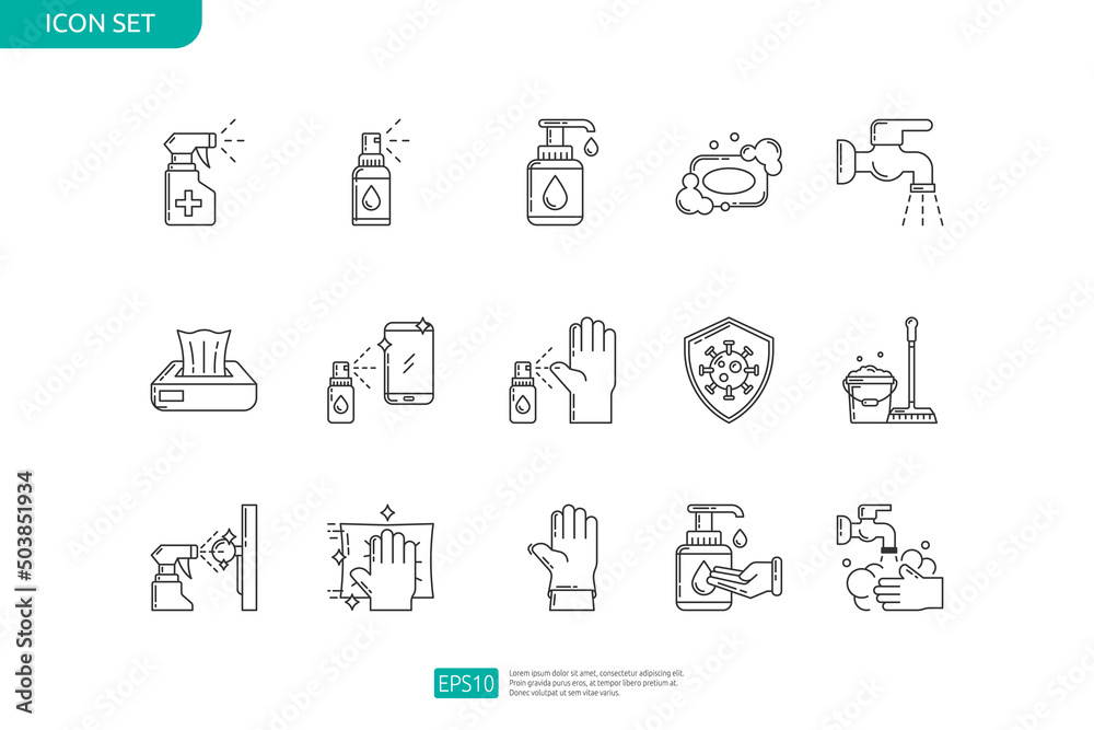 clean and disinfect icon set. icons such as sanitizer, hygiene ...