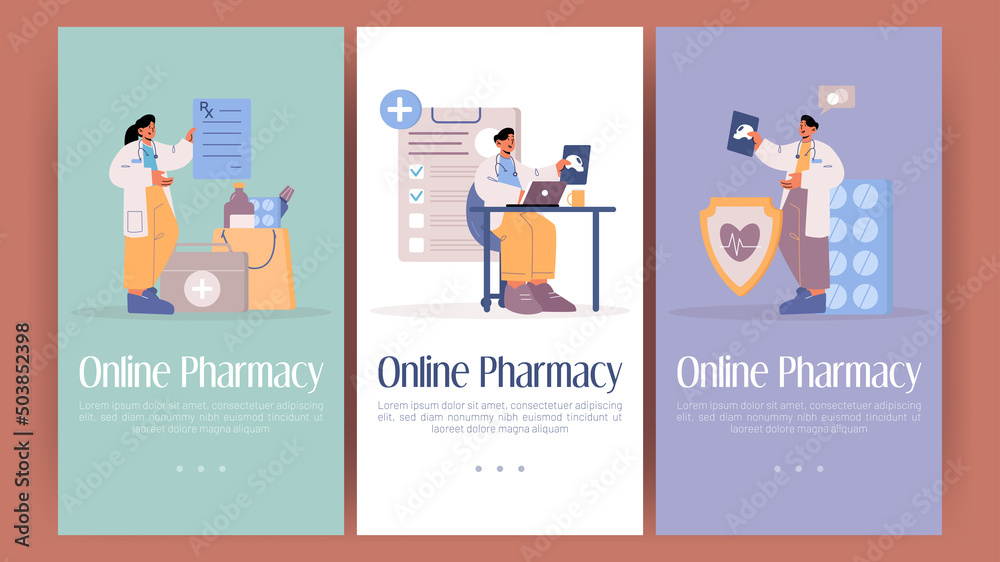 Online pharmacy posters. Virtual healthcare service for sale and ...