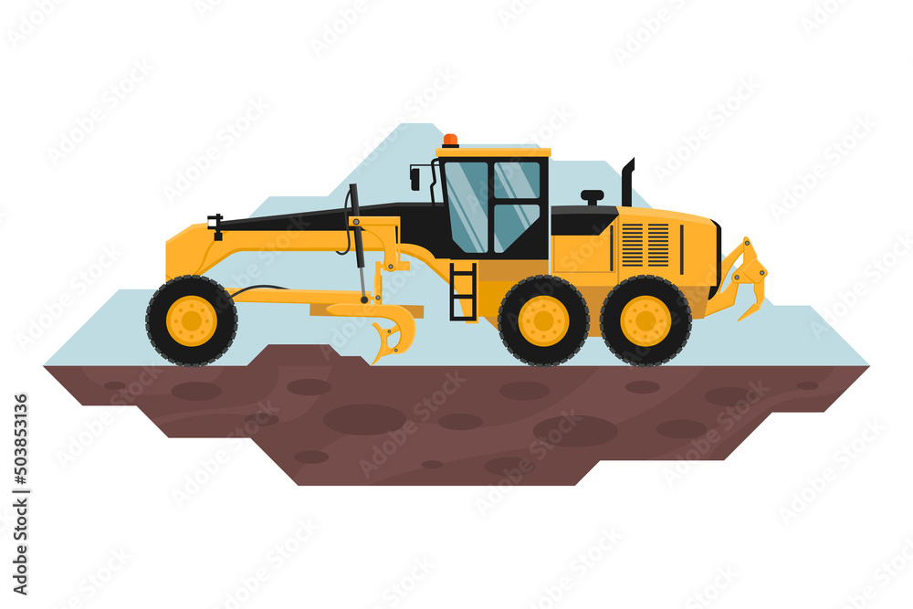 Motor grader construction machinery used in land leveling. Heavy ...