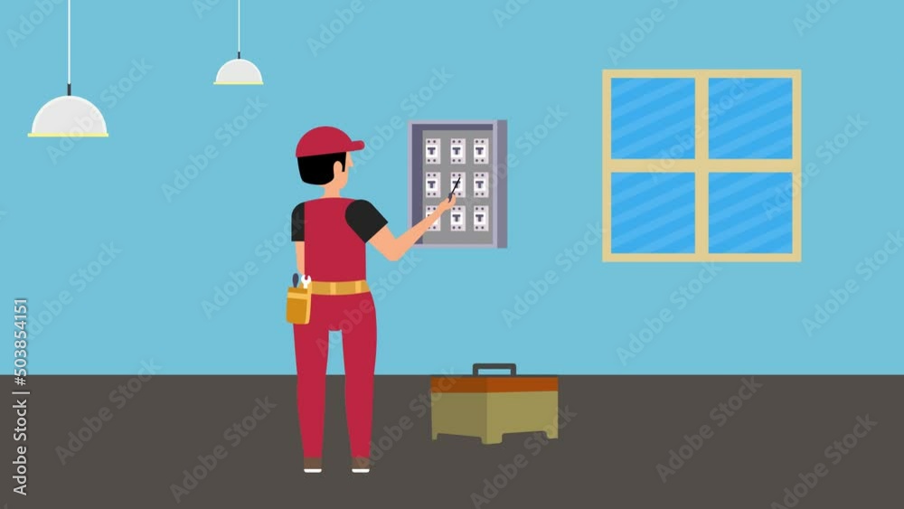 Electrician checking the electric board inside house 4K animation ...