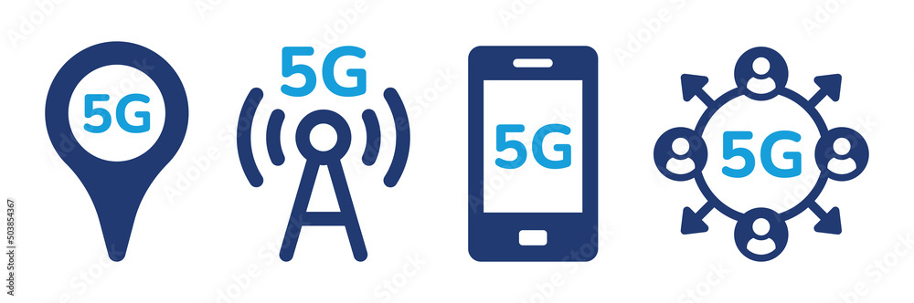 5G network technology icon set. Internet tower, mobile networks ...