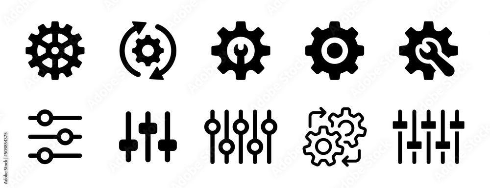 Setup and setting icon collection. Technical development symbol ...