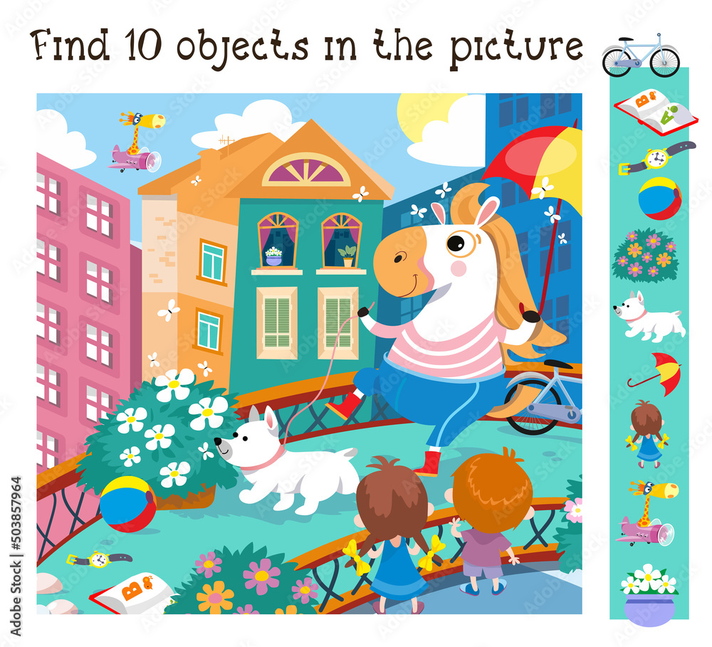 Find 10 hidden objects. Educational game for children. Cartoon cute ... Find 10 hidden objects. Educational game for children. Cartoon cute ...