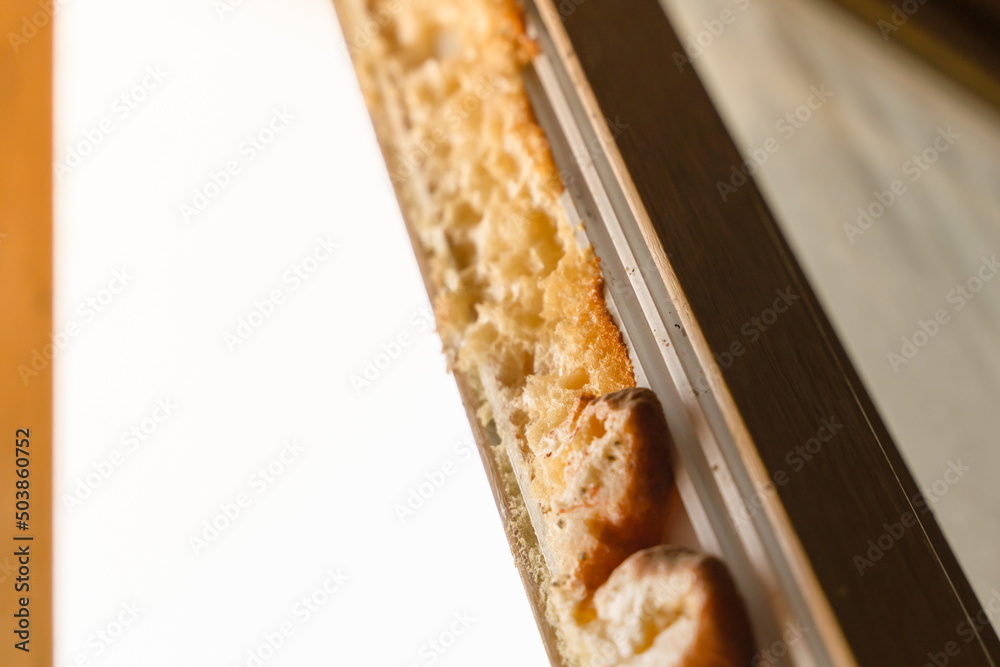 Old mounting foam on the frame of a dismantled plastic window Stock ...