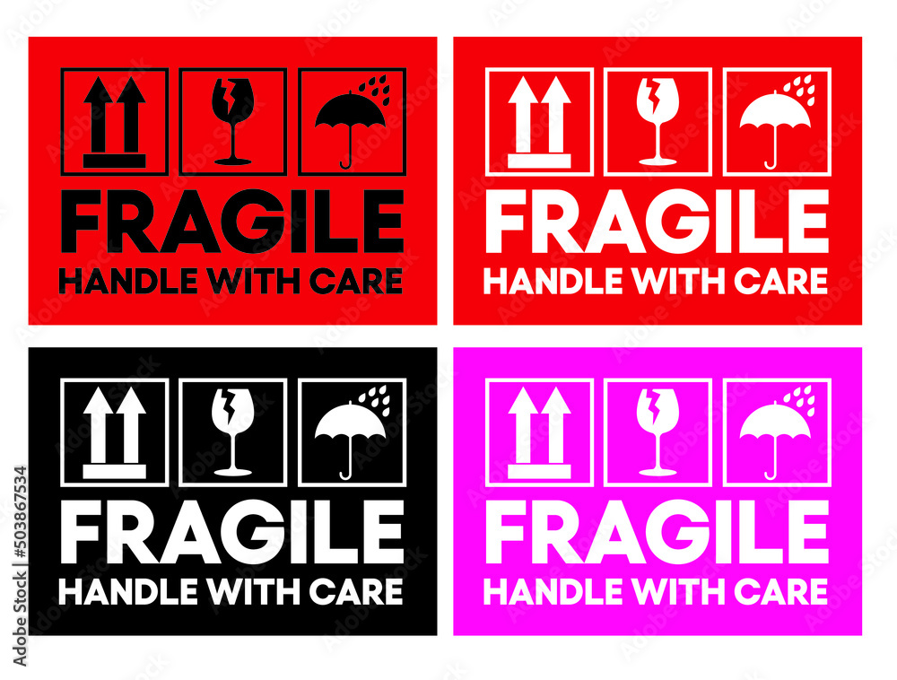 fragile handle with care in red pink black can be use for warning sign ...