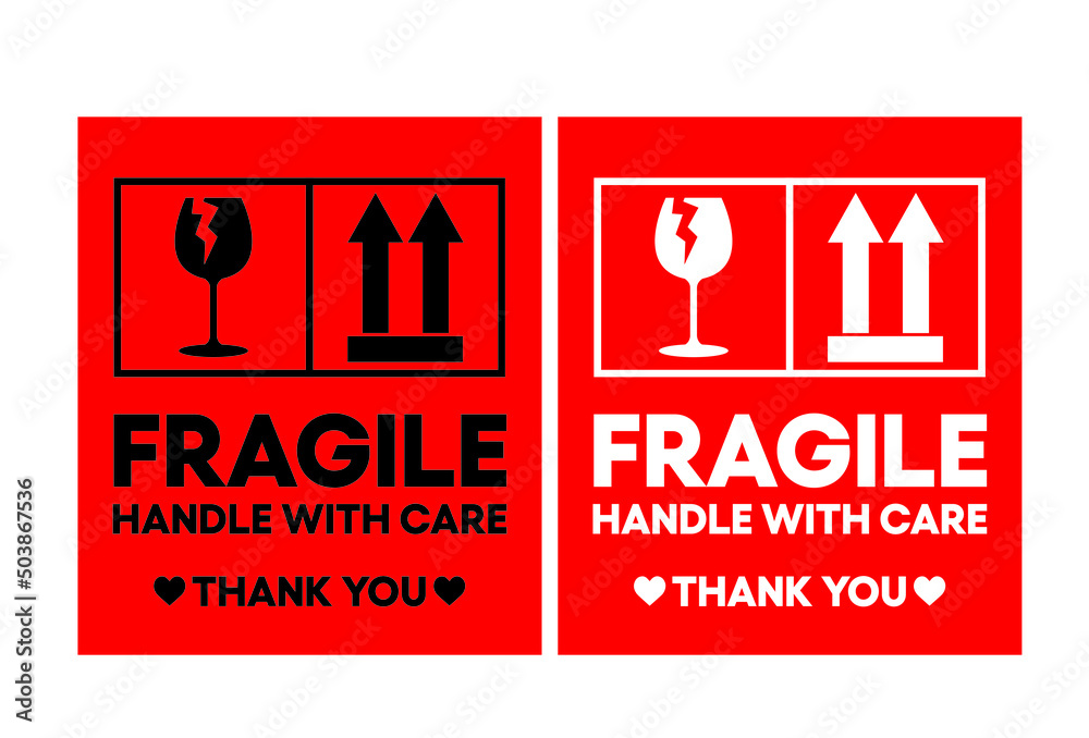 fragile handle with care warning sign in red background and broken ...