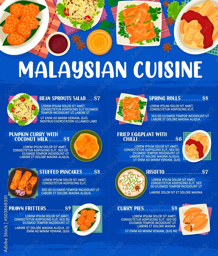 Malaysian Cuisine Menu For Asian Restaurant Food Dishes And Meals malaysian-cuisine-menu-for-asian-restaurant-food-dishes-and-meals
