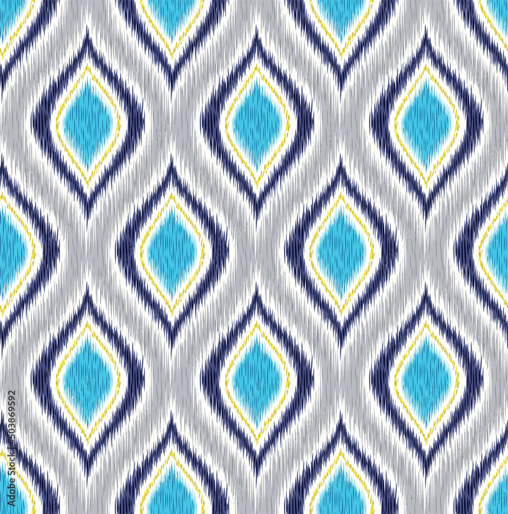 Ogee modern ikat abstract seamless pattern. Repeated motif wallpaper ...