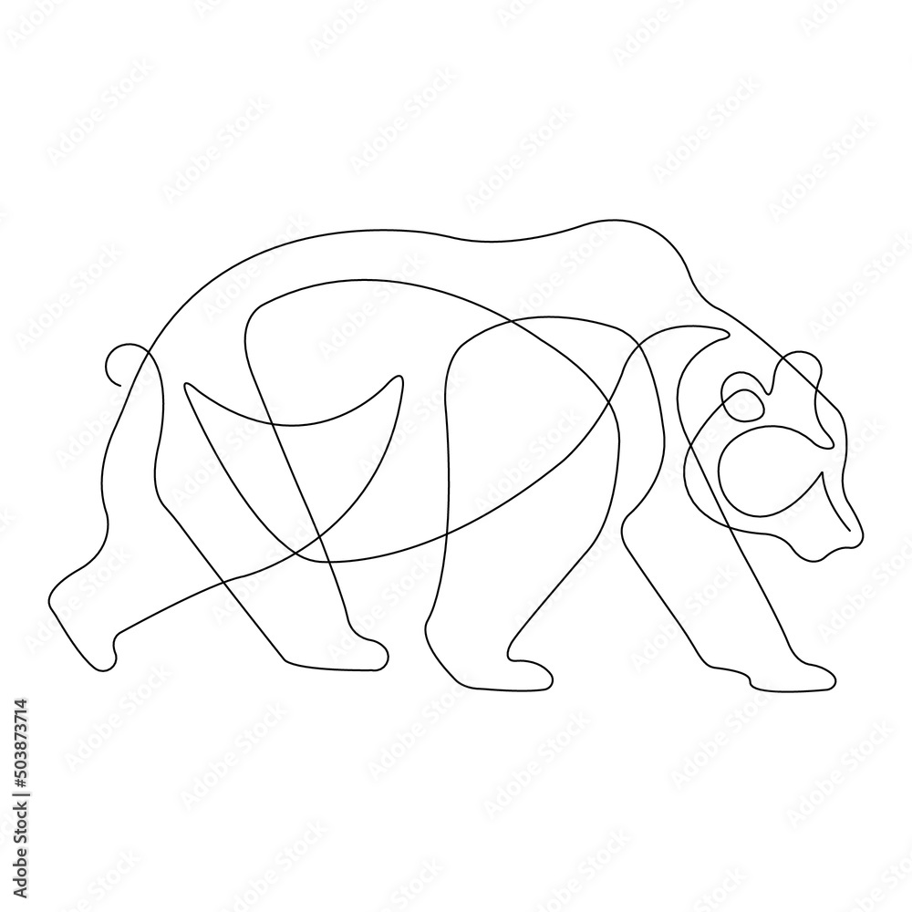 Walking bear in one line in the style of minimalism. The design is ...