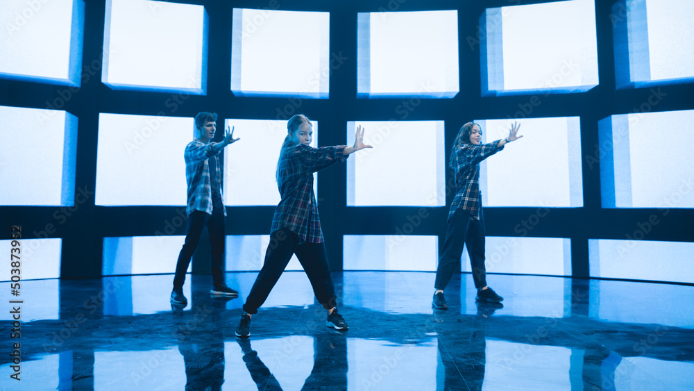 Diverse Group of Three Professional Dancers Performing a Hip Hop Dance ...